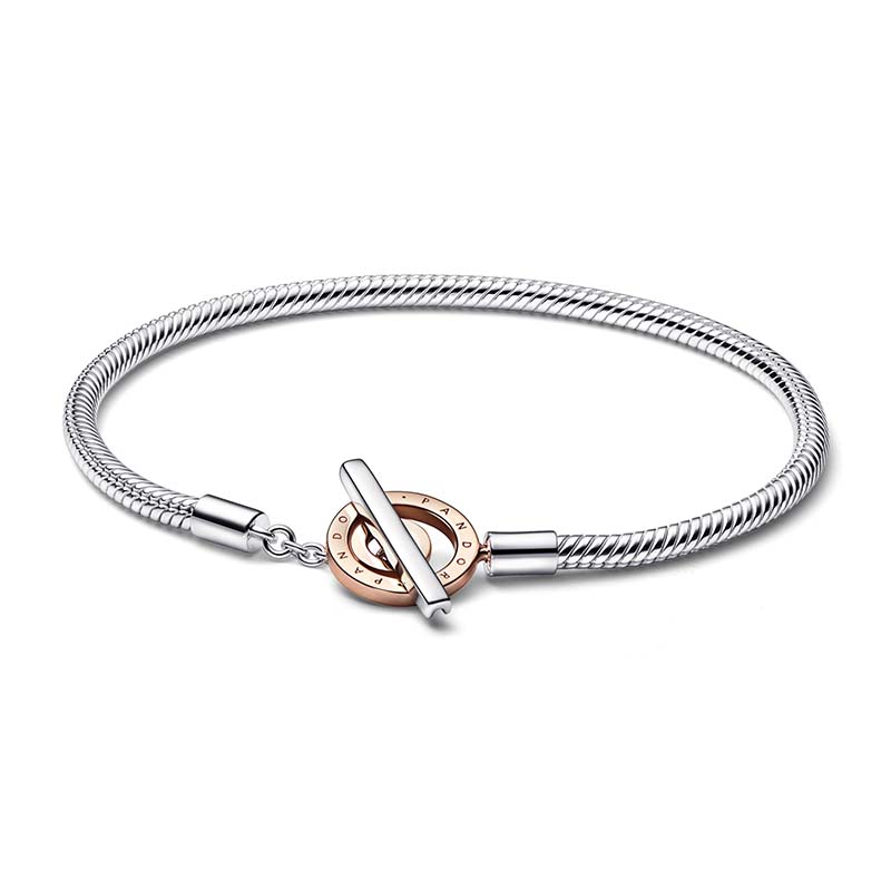 Pandora Signature Two-tone Logo T-Bar Snake Chain Bracelet - PANDORA ...