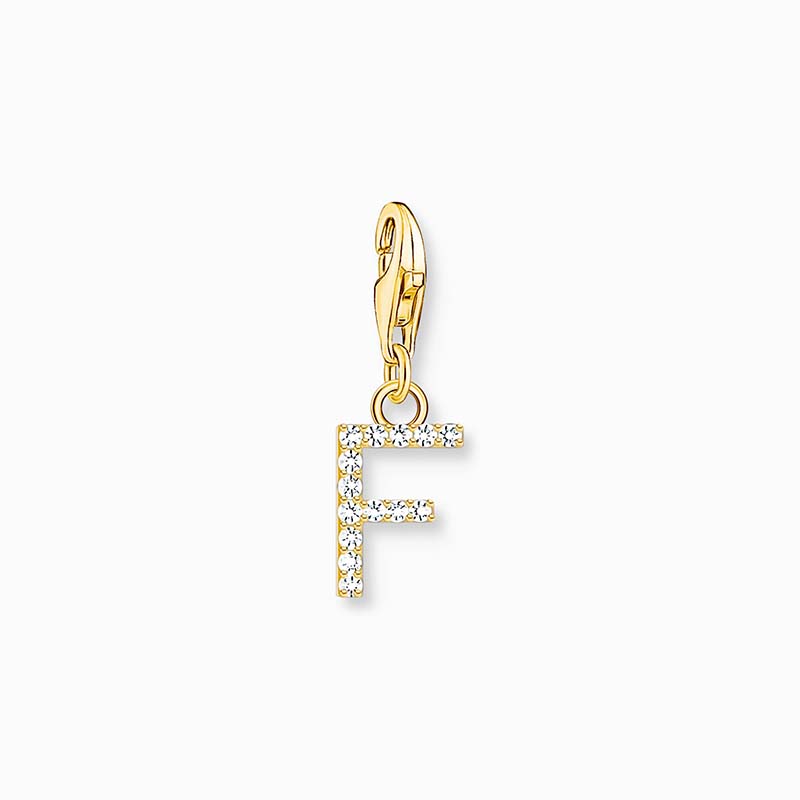 Bokstav F med Vita Stenar Guld Berlock • Thomas Sabo - 1-2 dagars leverans