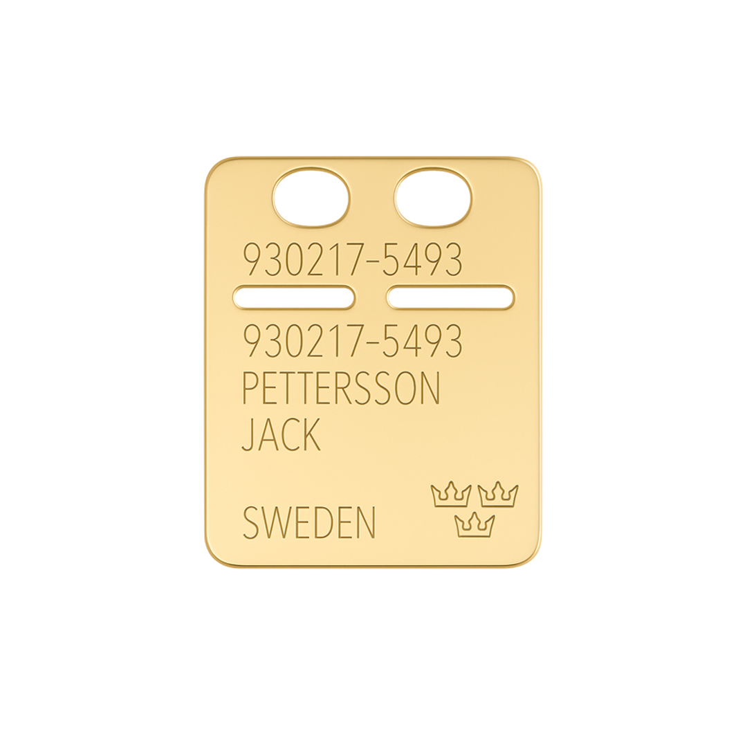 Gravyrsmycke med Gravyr ID-Bricka 18K Guld • Nordic Spectra ...